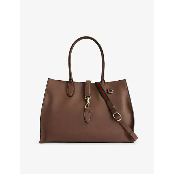 Gucci Jackie Hook-Closure Large Leather Tote Bag - Nut Brown